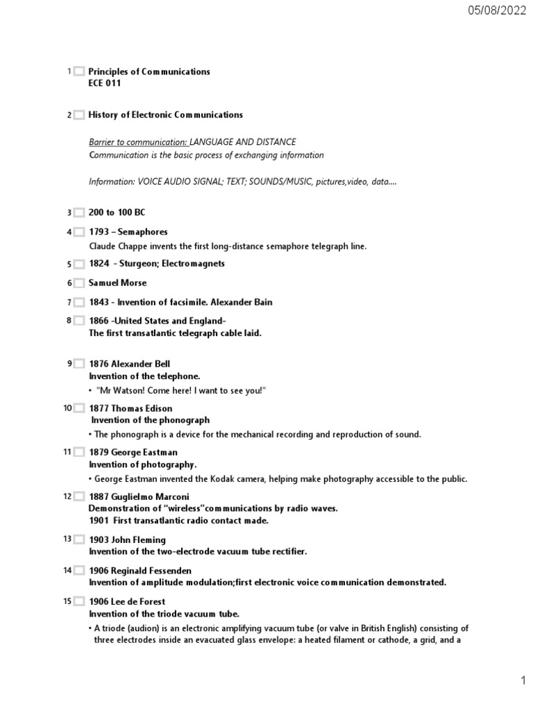History of Communication System | PDF | Vacuum Tube | Telecommunications