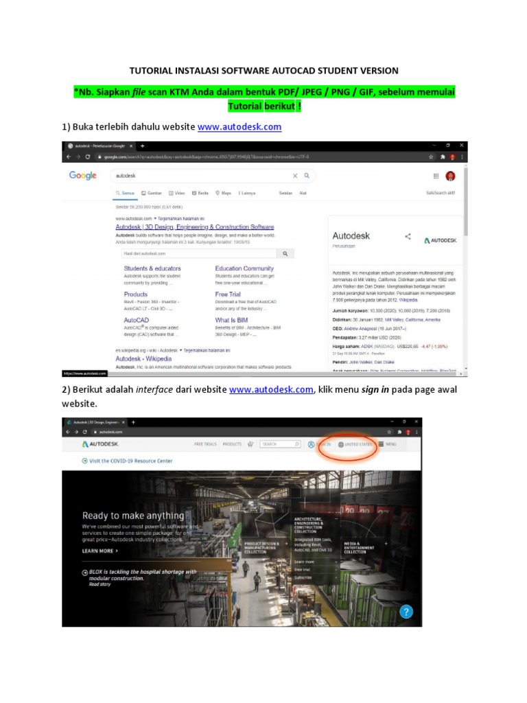 Tutorial Instalasi Autocad Student Version | PDF