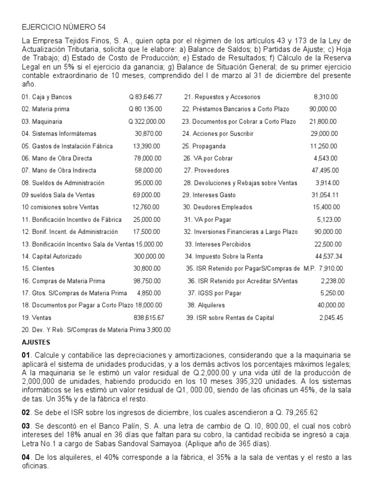 Ejercicio Número 54 | PDF | Bancos | Contabilidad