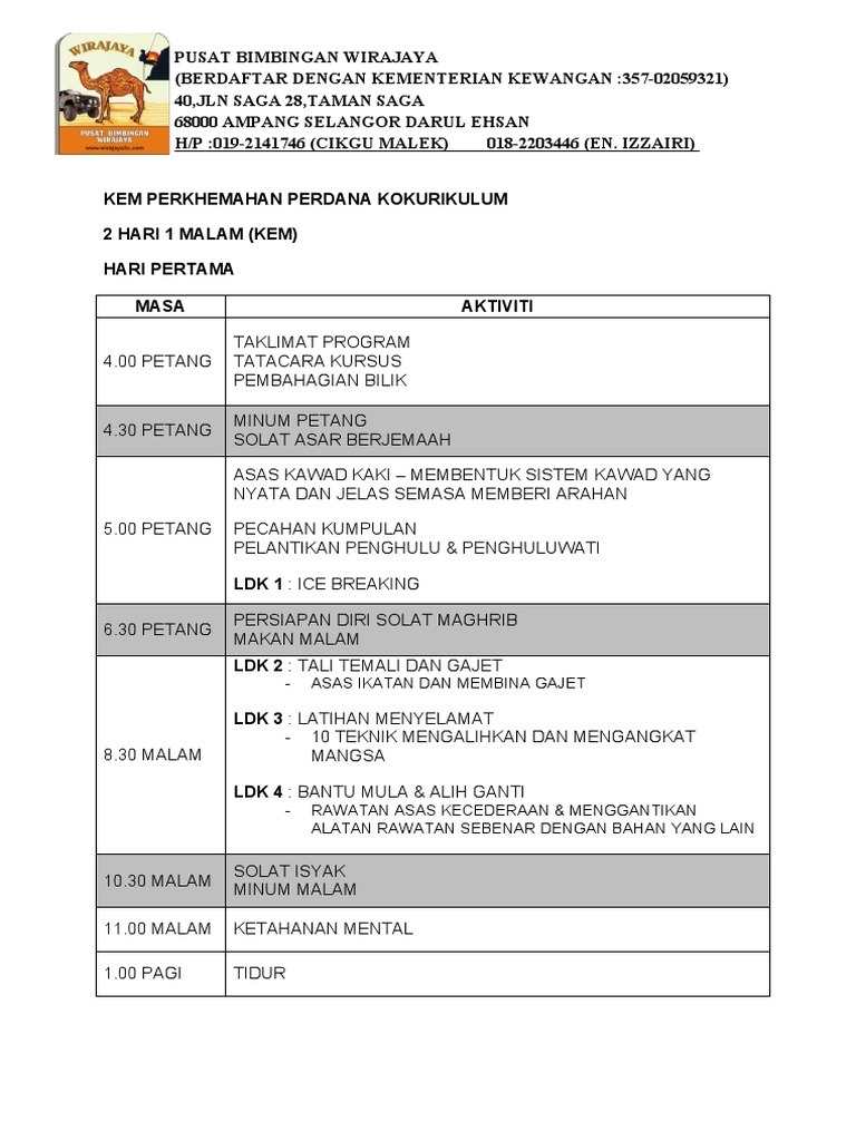 Perkhemahan Perdana 2H1M (Sekolah) | PDF