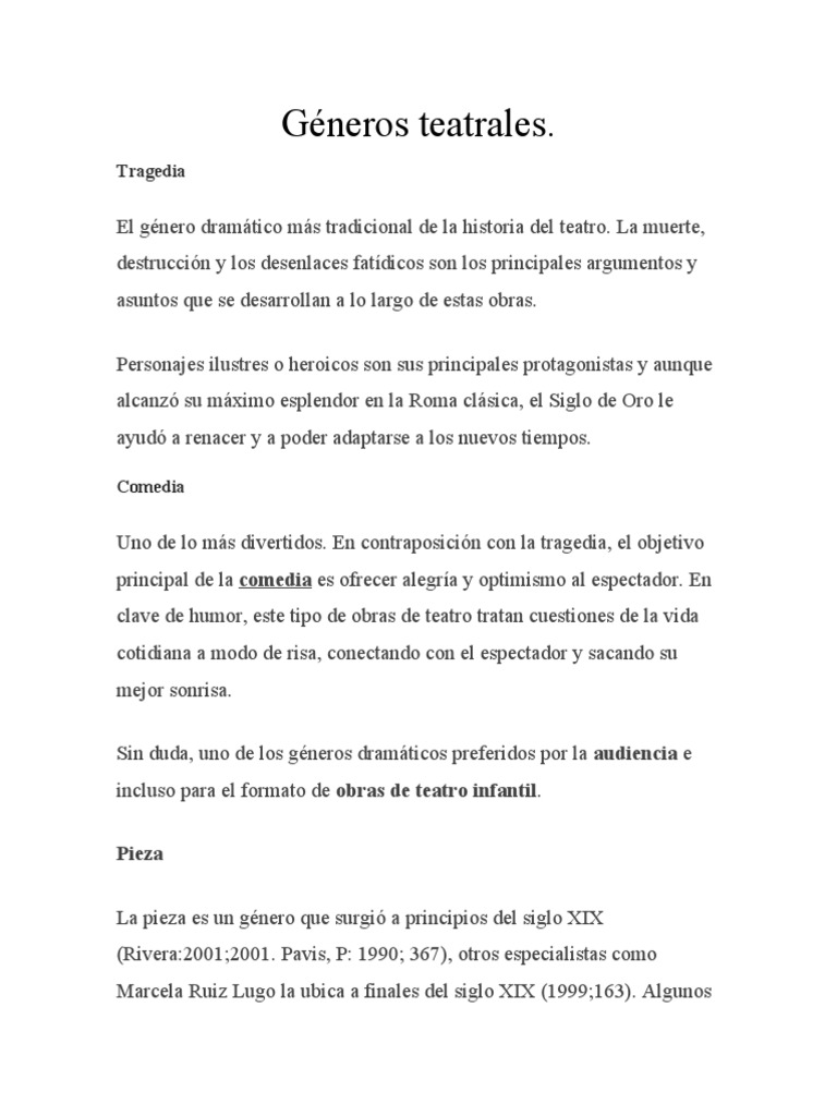 Géneros Teatrales y Estructura | PDF | Monólogo | Teatro
