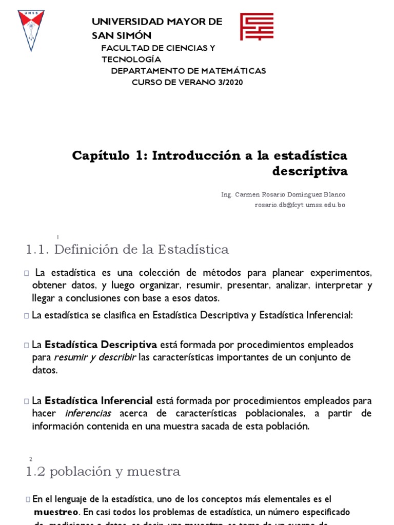 Capítulo 1 INTRODUCCIÓN A LA ESTADISTICA DESCRIPTIVA | PDF