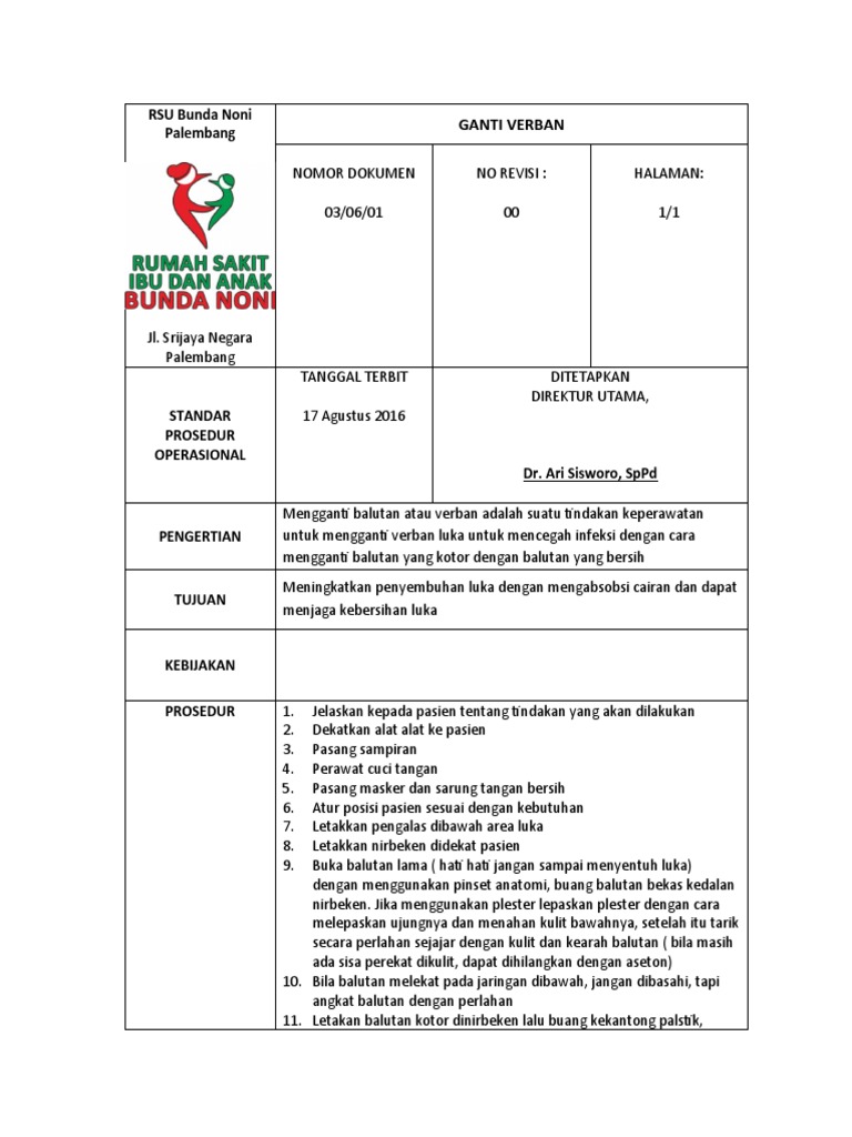Prosedur Ganti Verban Luka di RSU Bunda Noni | PDF | Kesehatan Holistik ...