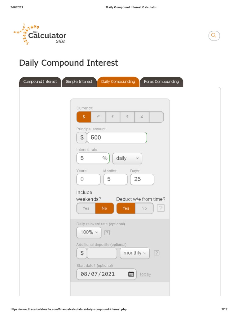 Daily Compound Interest Calculator - Usd500 | PDF