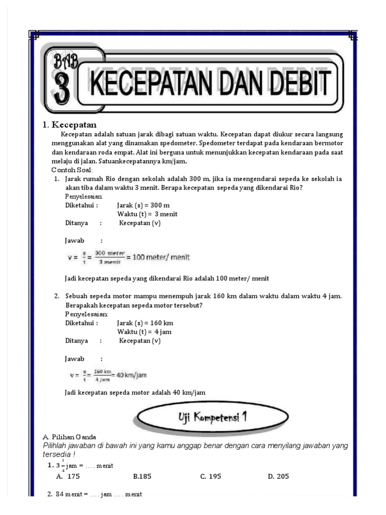 Soal dan Pembahasan Kecepatan dan Debit | PDF
