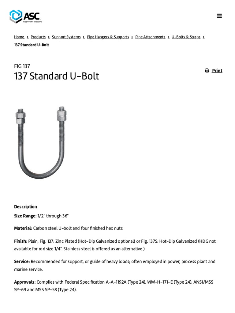 137 Standard U-Bolt Product Page: Detailed Description and ...