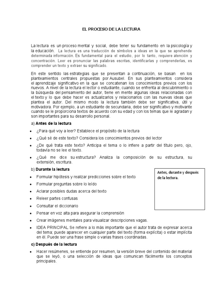 El Proceso de La Lectura. Técnicas. Etapas | PDF | Ciencia cognitiva ...