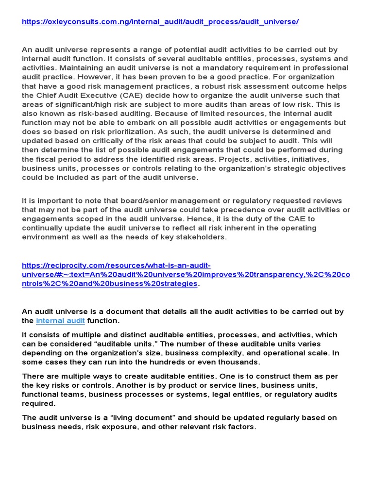 Audit Universe | PDF | Business Process Management | Audit