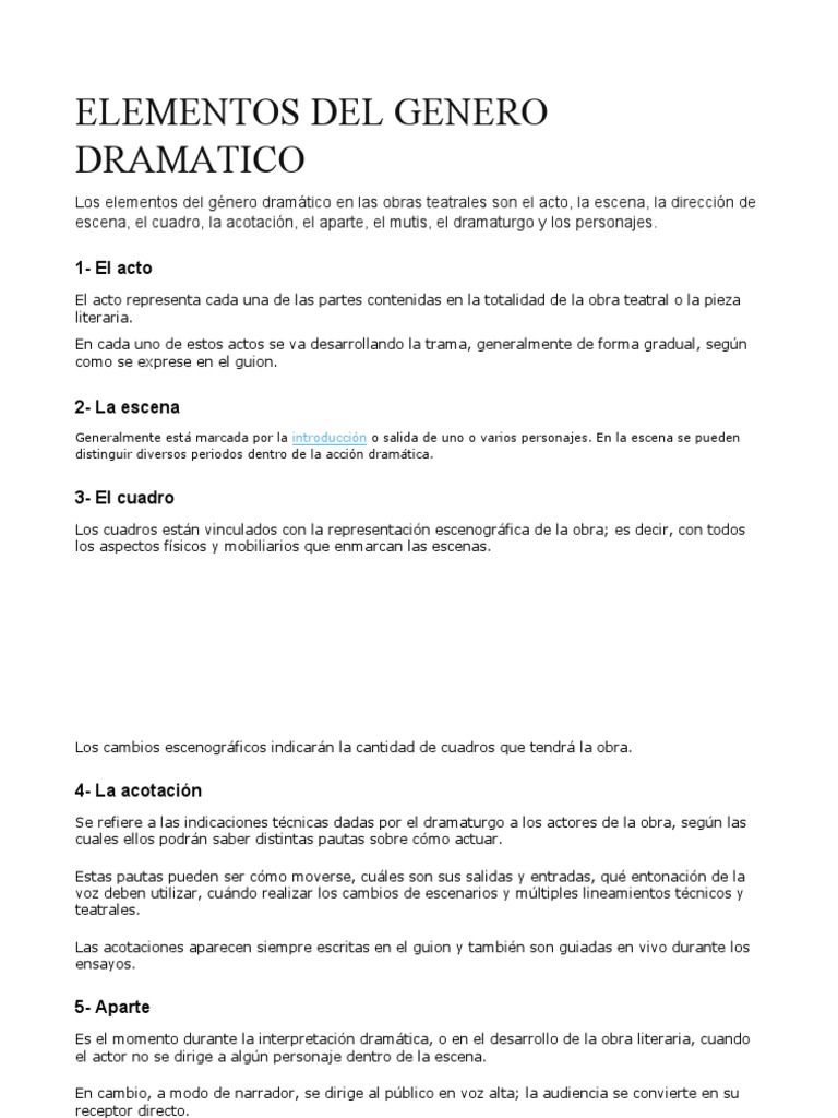 Elementos Del Genero Dramatico | Descargar gratis PDF | Teatro