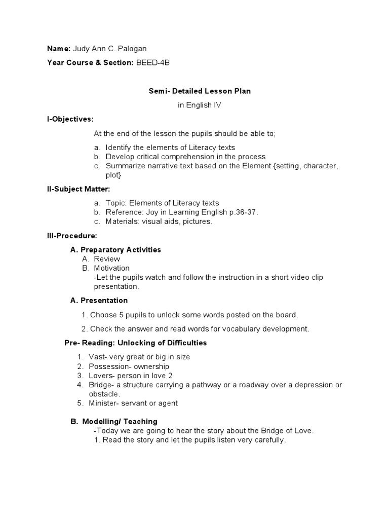 Semi-Detailed Lesson Plan in English 4 | PDF | Reading Comprehension