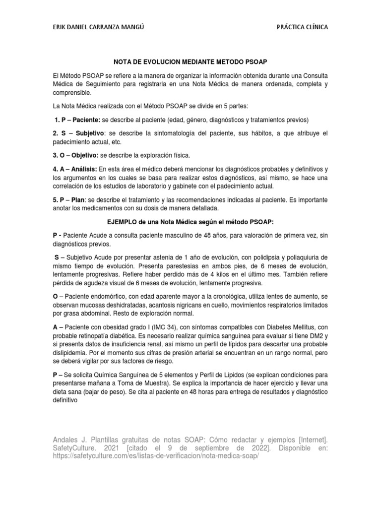 Nota de Evolucion Mediante Metodo Psoap | PDF | Diabetes | Enfermedades ...