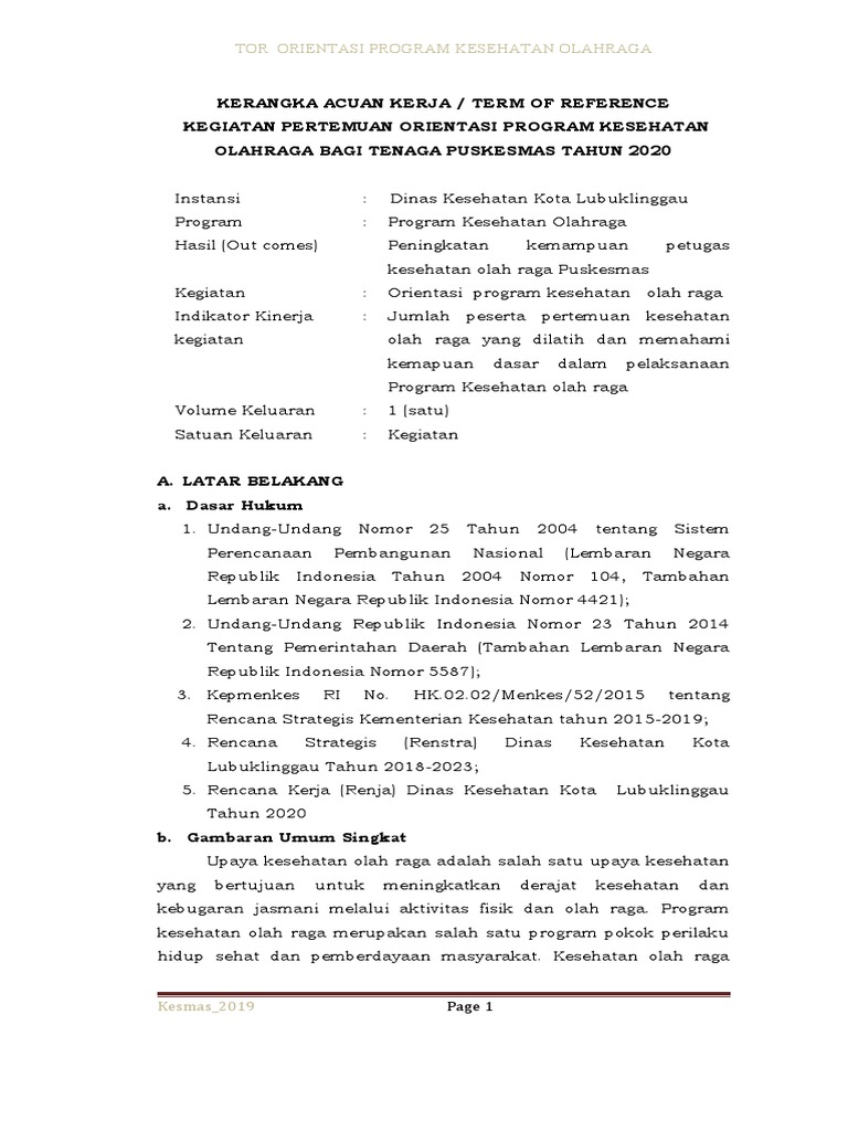 Tor Orientasi Program Kesehatanolahraga | PDF