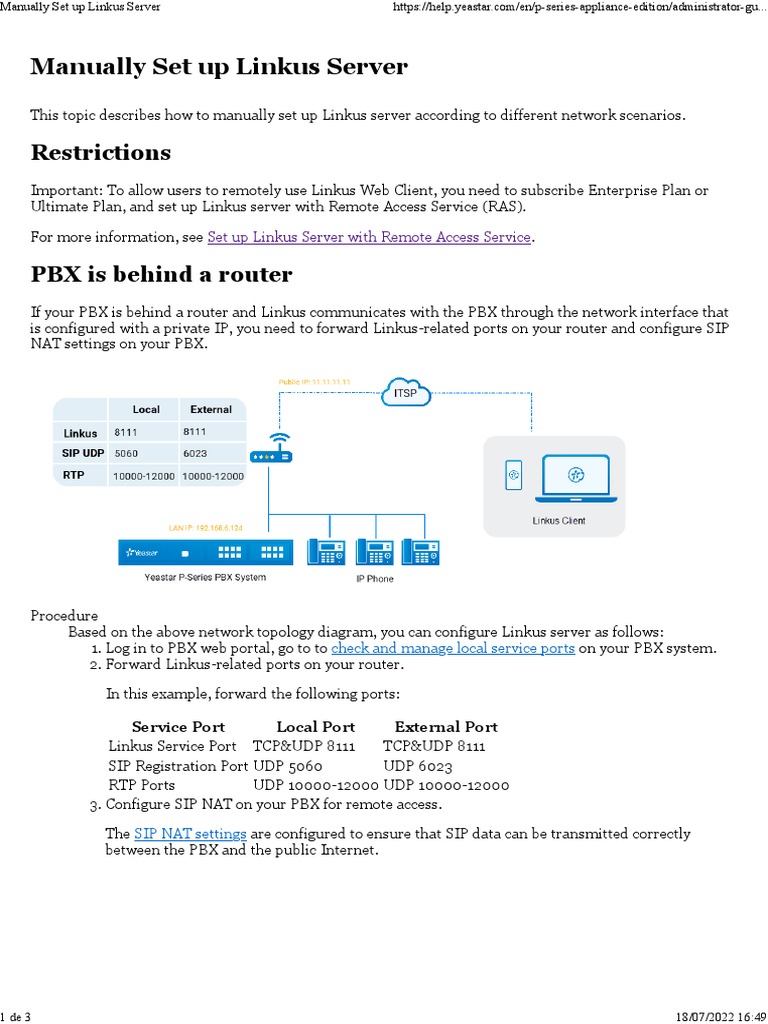 Manually Set Up Linkus Server Pdf Port Computer Networking Session Initiation Protocol 