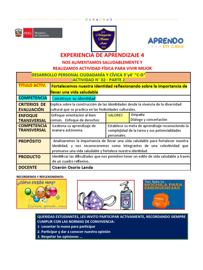 DPCC 3°-4° - ACTIV 02 - Parte 2 - EdA 4 | PDF | Autoestima | Dieta