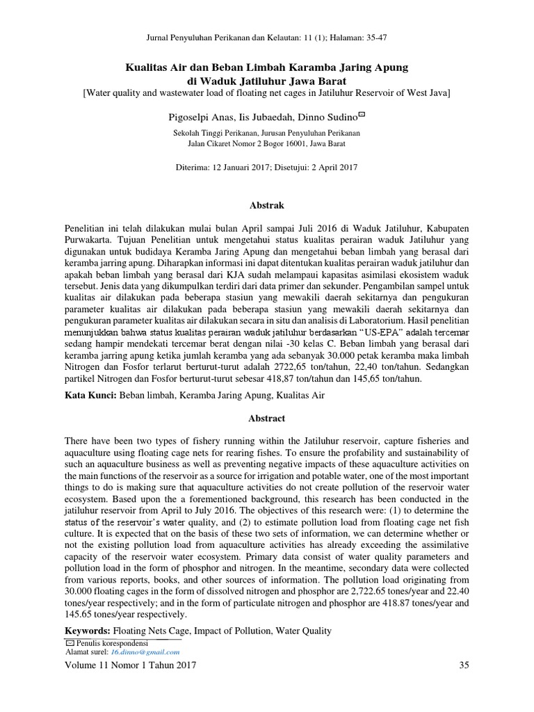 Kualitas Air Dan Beban Limbah Karamba Ja 0d41b9f9 | PDF
