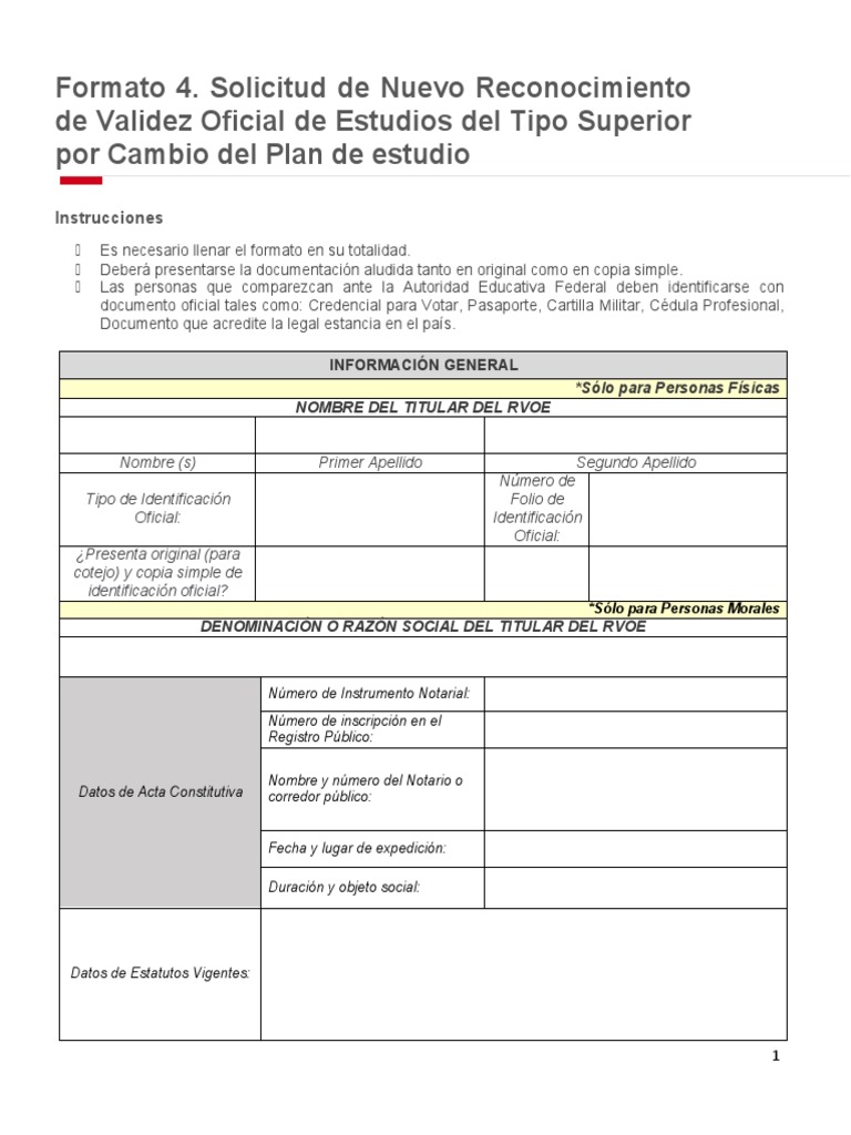 Formato 4 - Solicitud de RVOE Plan de Estudio | PDF