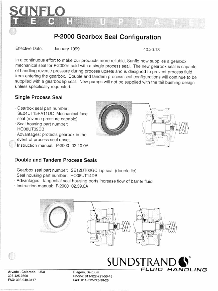 p2000 Gearbox Seal Configuration Sunflo 40-20-18 Field Engineering Bulletin | PDF