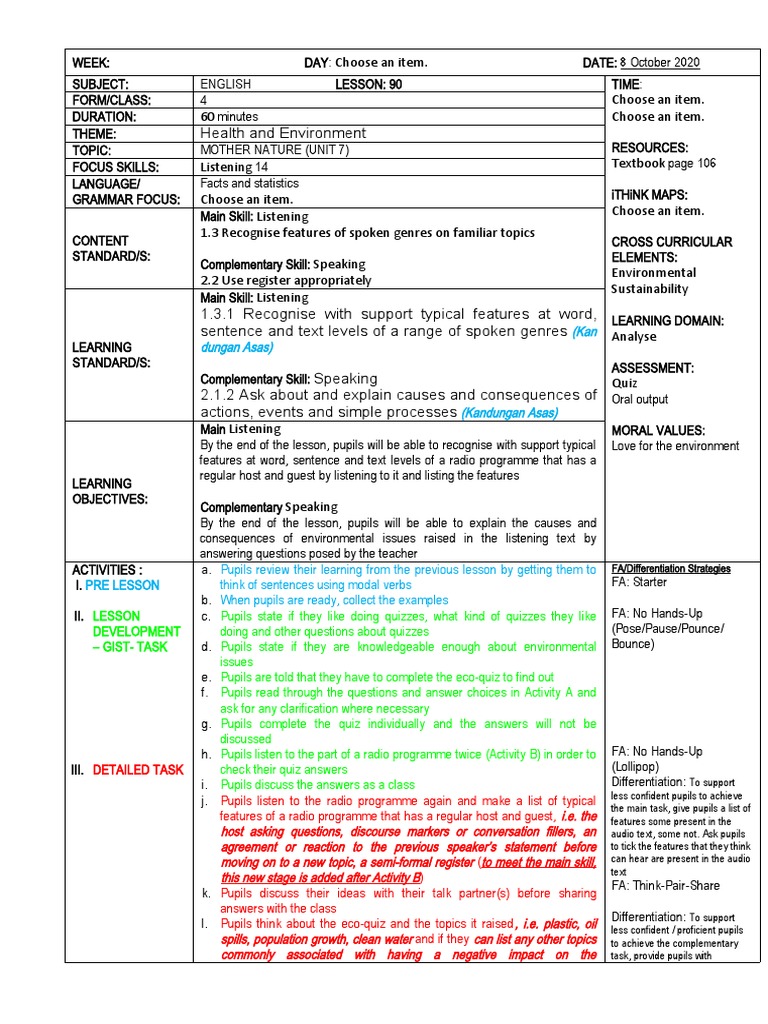 FORM 4 LESSON 90 | PDF | Learning | English Language