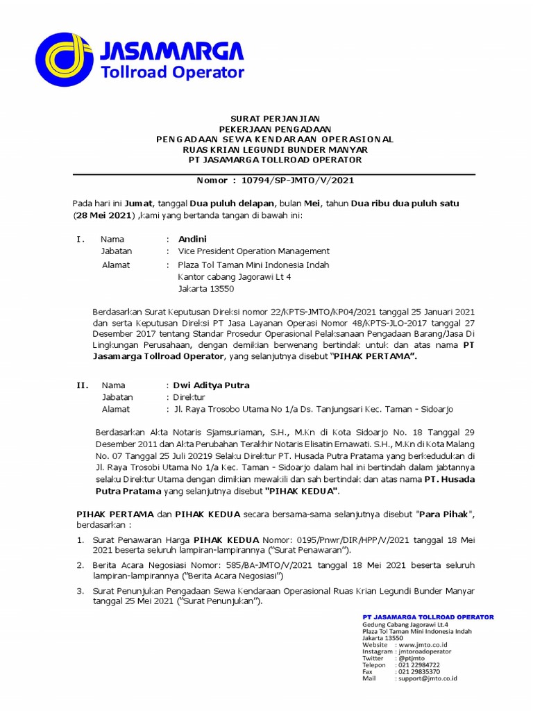 Surat Perjanjian KR Ops KLBM | PDF | Pengelolaan Keuangan & Uang