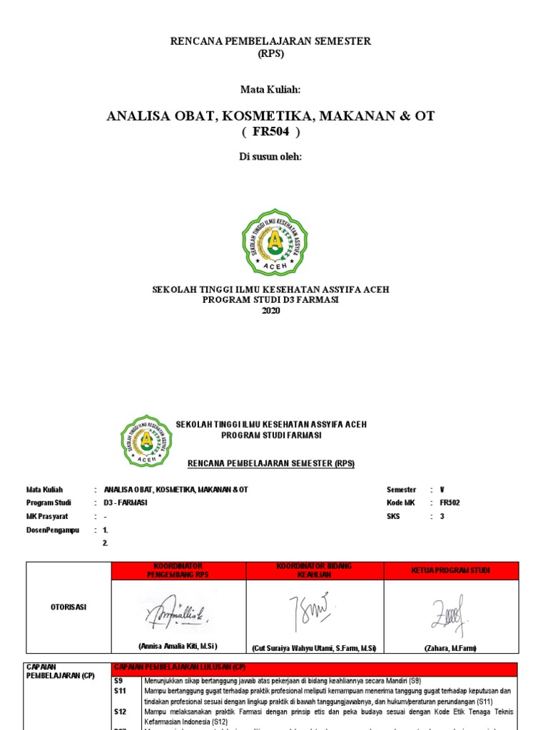 RPS Analisa Obat & Kosmetika | PDF