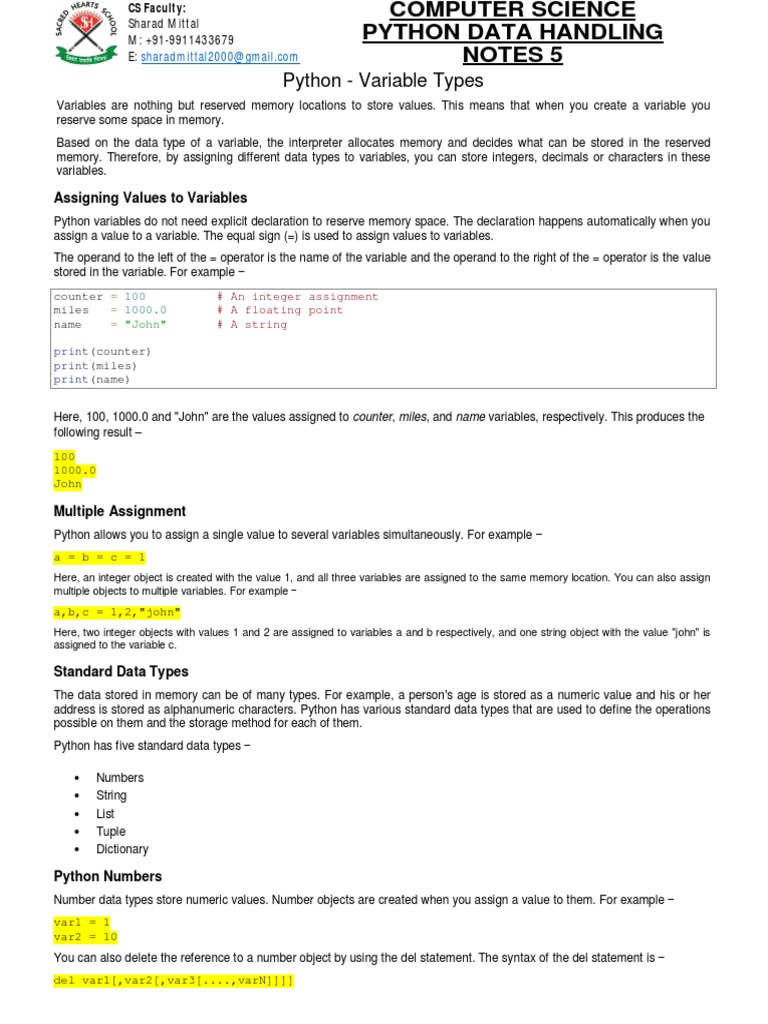 Python Data Handling Notes | PDF | Variable (Computer Science ... Python Data Handling Notes | PDF | Variable (Computer Science ...