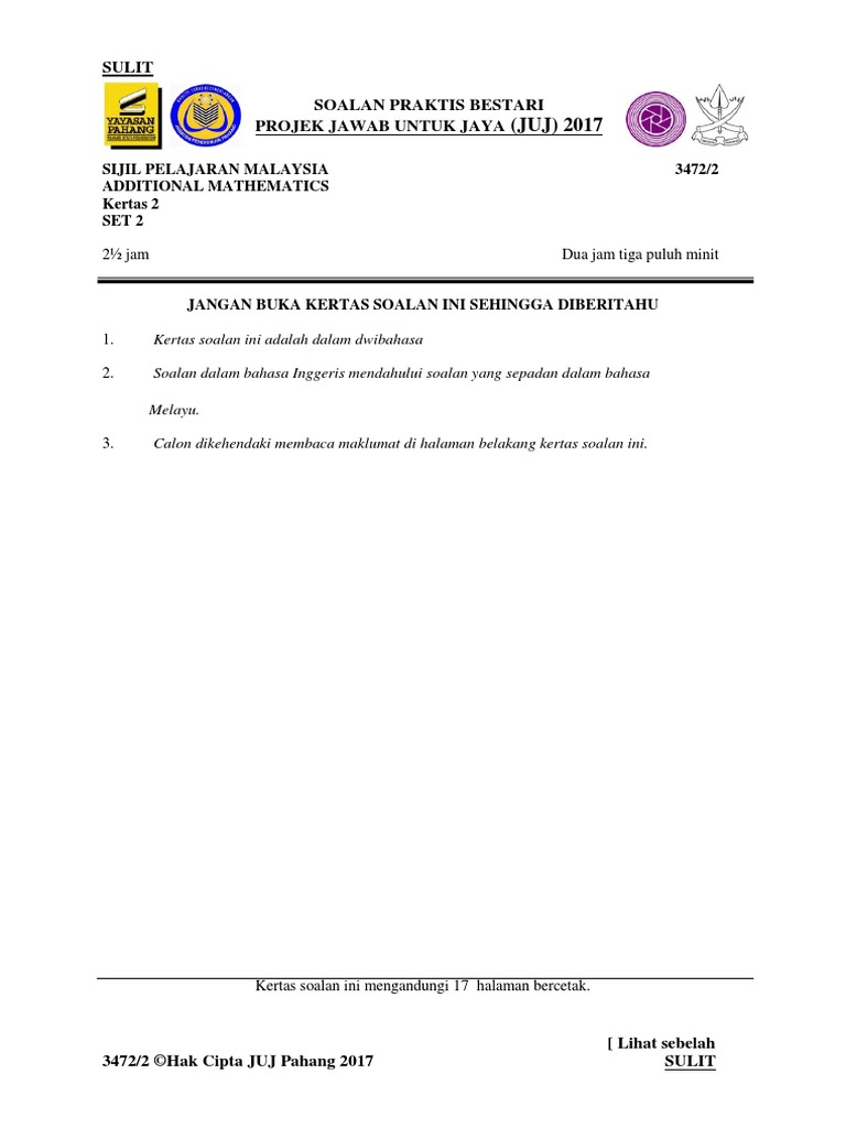 Soalan Kertas 2 Set 2 Juj 2017 | PDF