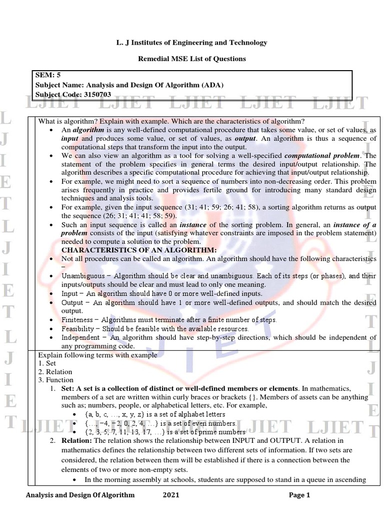 SEM5 - ADA - RMSE - Questions Solution1 | PDF | Dynamic Programming | Mathematical Optimization