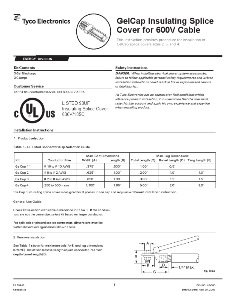 Gelcap Insulating Splice Cover For 600V Cable | PDF | Electrical ...
