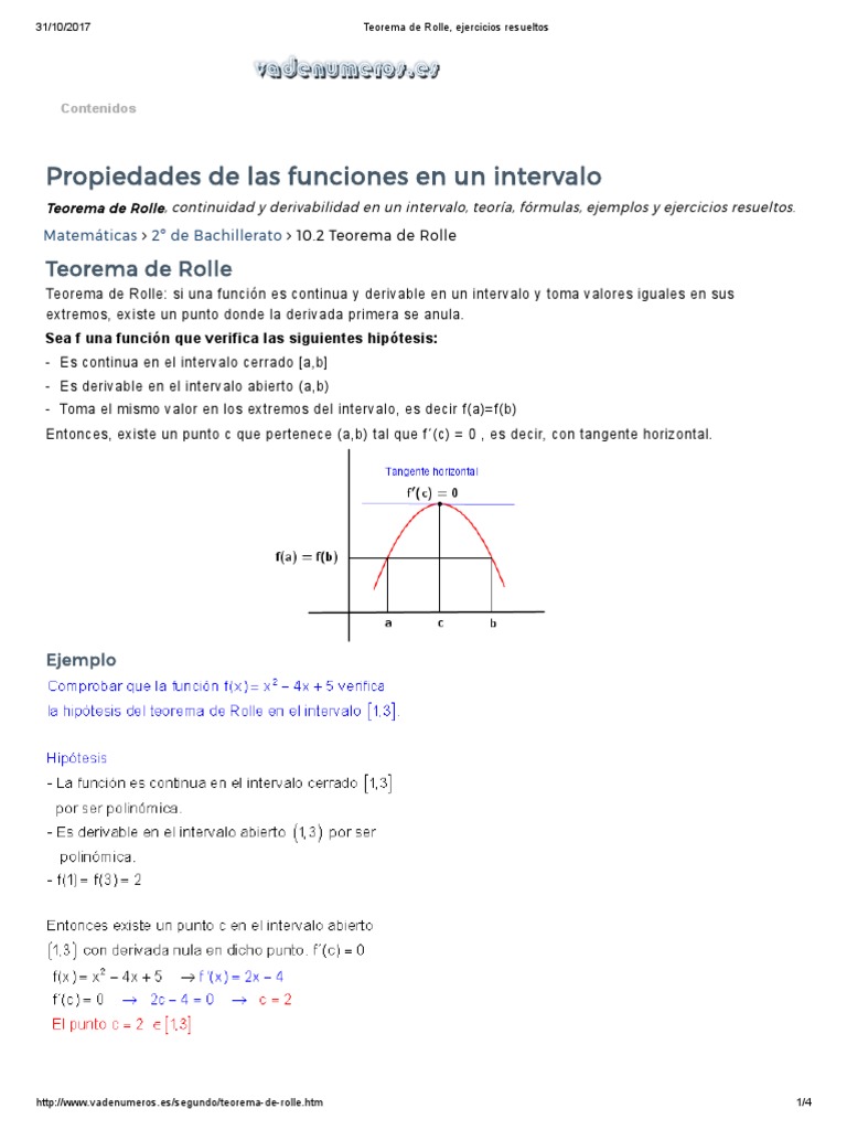Teorema de Rolle, Ejercicios Resueltos | PDF