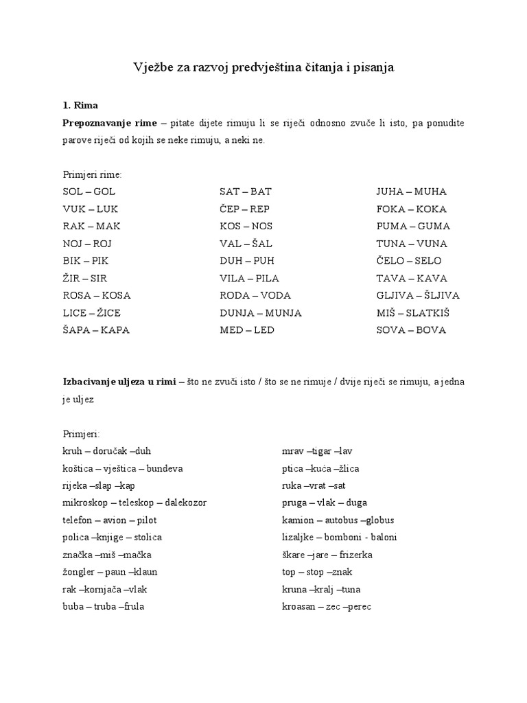 Predvještine Čitanja I Pisanja | PDF