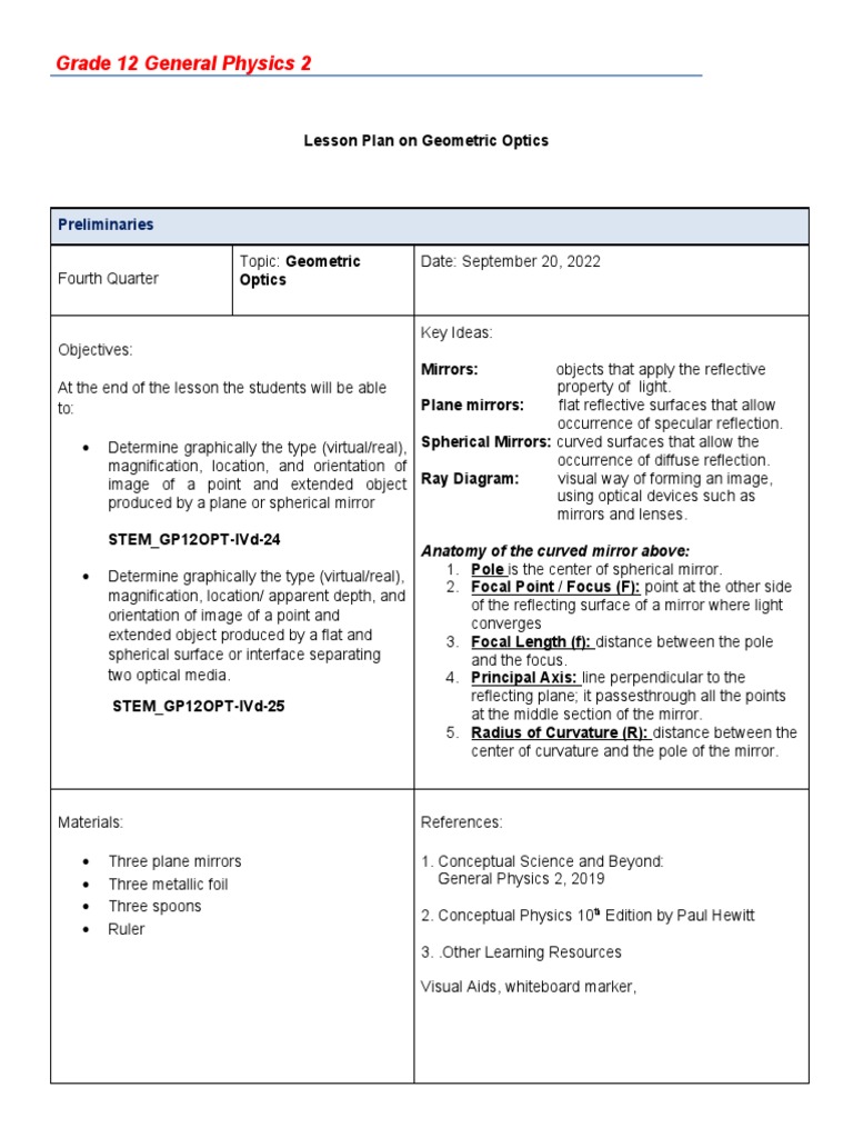 Geometric Optics Lesson Plan | PDF | Science & Mathematics | Computers