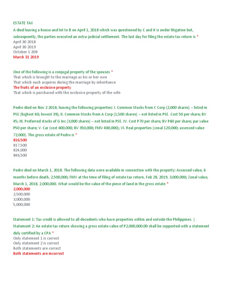 Estate Quiz | PDF | Estate Tax In The United States | Taxes