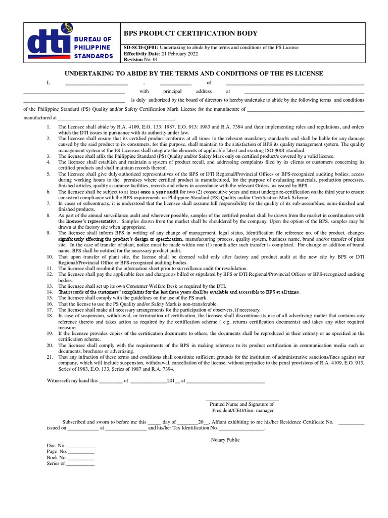 SD-SCD-QF01 Undertaking To Abide by The Terms and Conditions of The PS ...