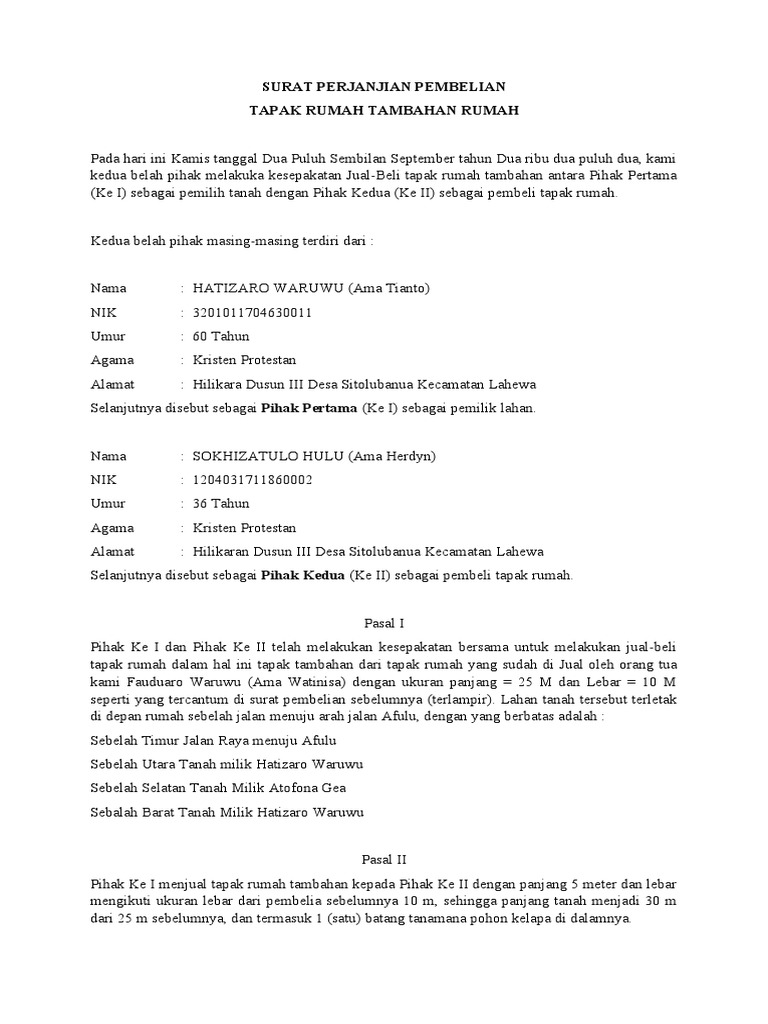 Surat Perjanjian Pembelian | PDF