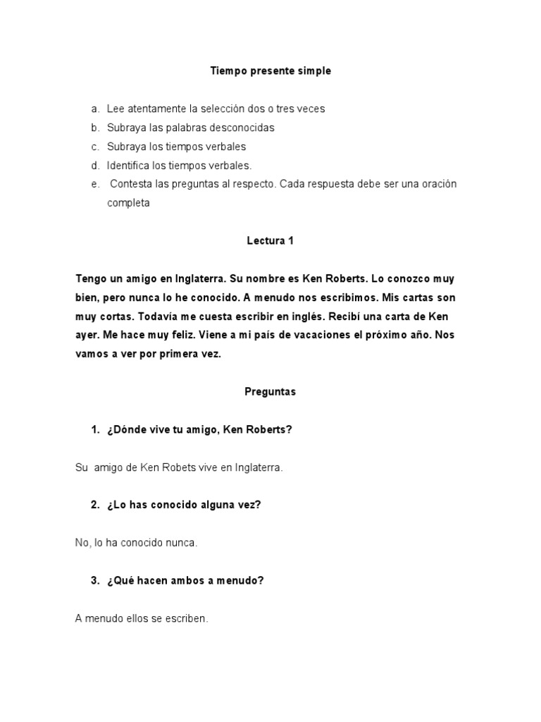 Tiempo Presente Simple | PDF
