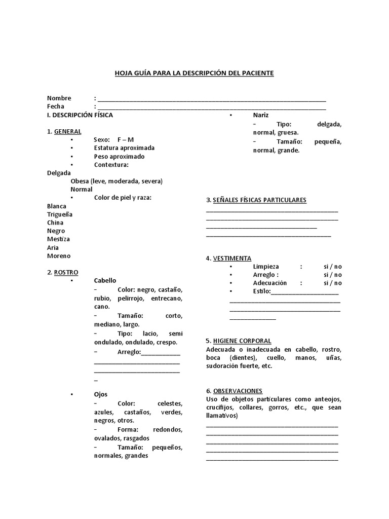 Hoja Guía para La Descripción Del Paciente | Descargar gratis PDF ...