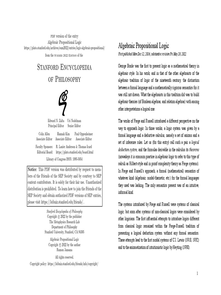 Logic Algebraic Propositional A4 | PDF | Logic | Interpretation (Logic)