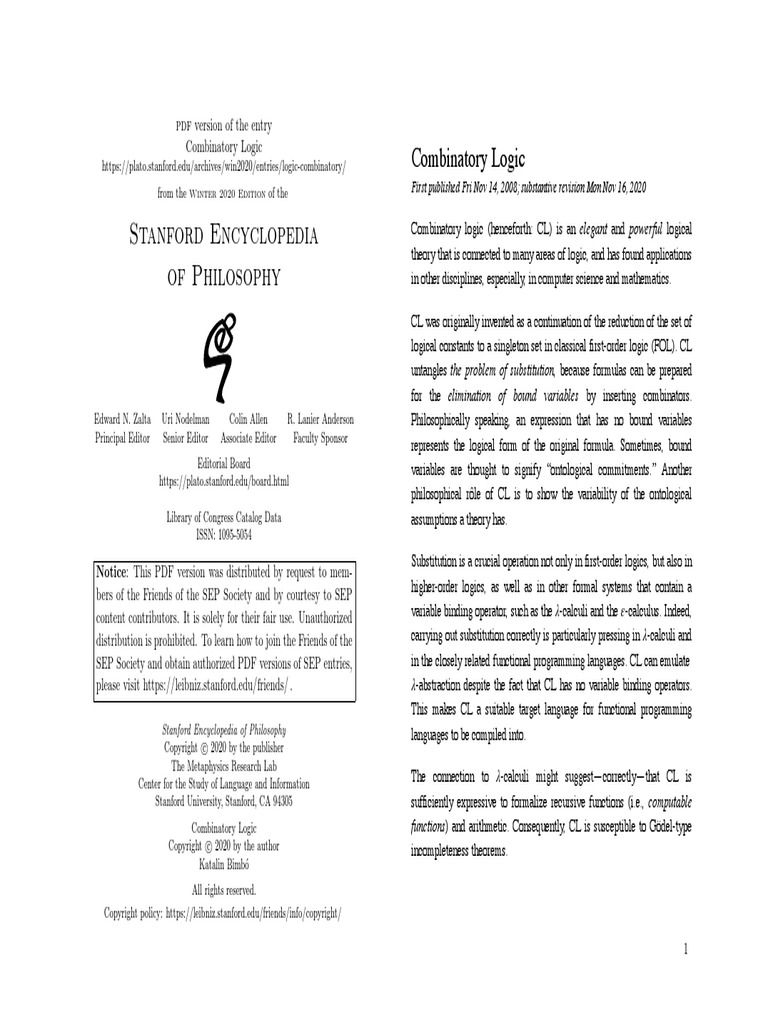 Logic Combinatory A4 Pdf First Order Logic Logic