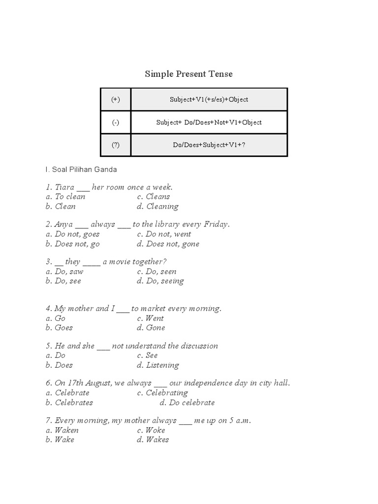 Contoh Soal Simple Present Tense | PDF | Mosque