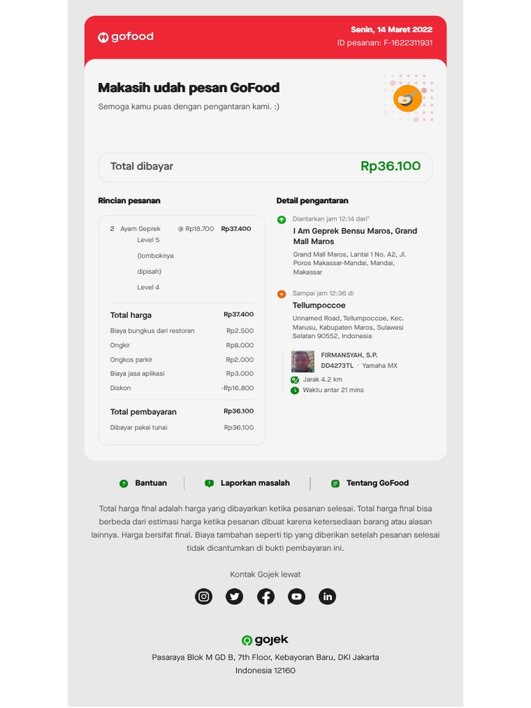 Makasih Udah Pesan Gofood Makasih Udah Pesan Gofood: Total Dibayar | PDF