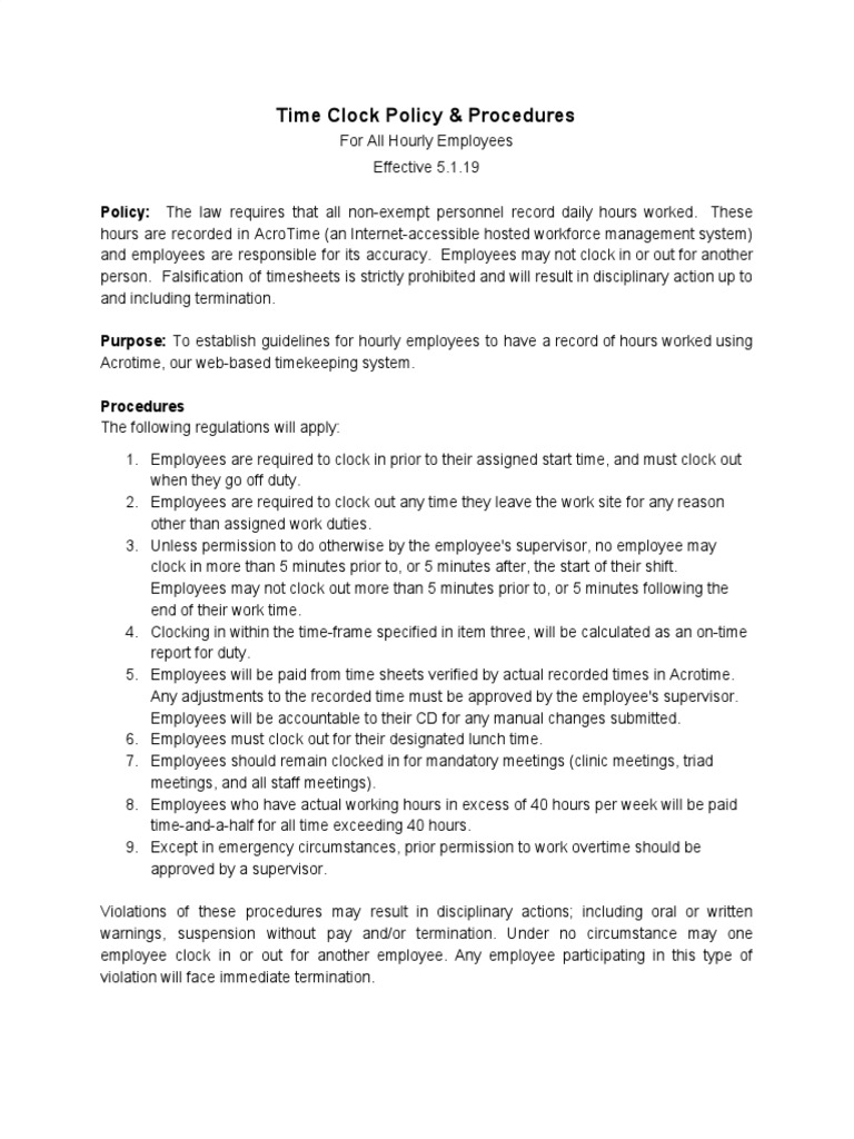 Time Clock Procedures | PDF | Finance & Money Management | Technology & Engineering