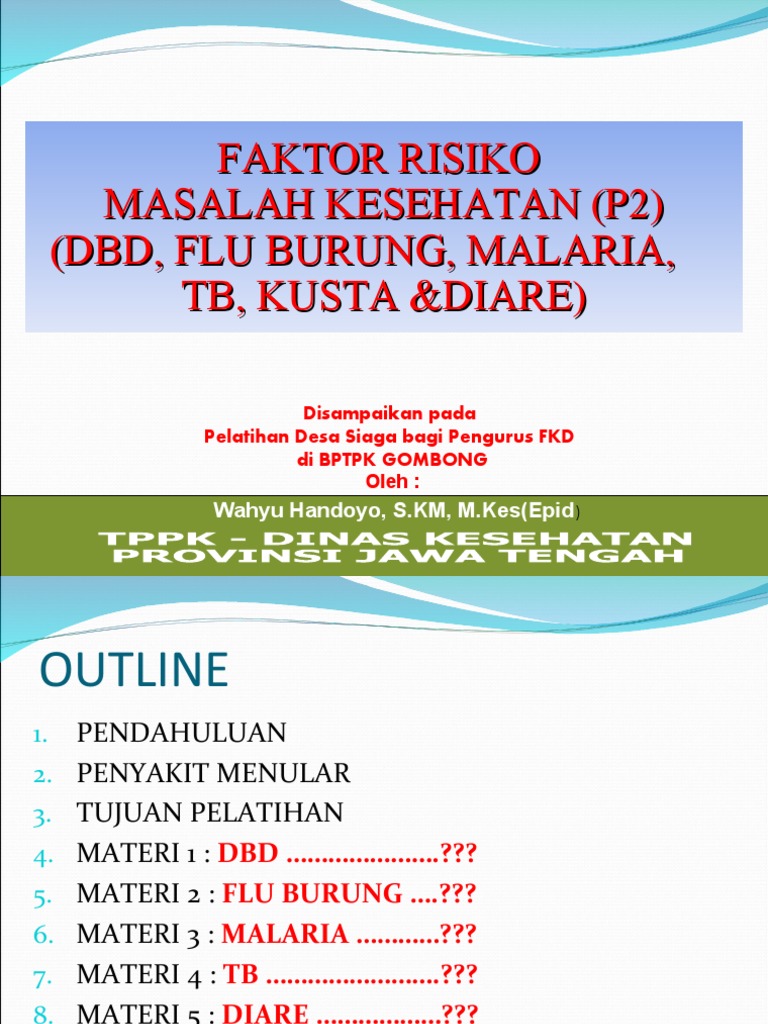 Presentasi FR (DB, TB, KUSTA, AI, DIARE, MALARIA) KADER | PDF