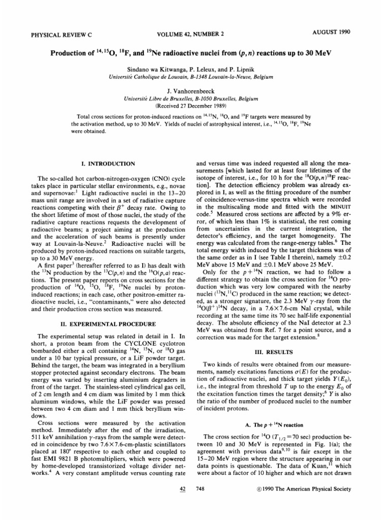 Production of 1415O 18F and 19ne Radioactive Nuclei From PN Up To 30mev ...