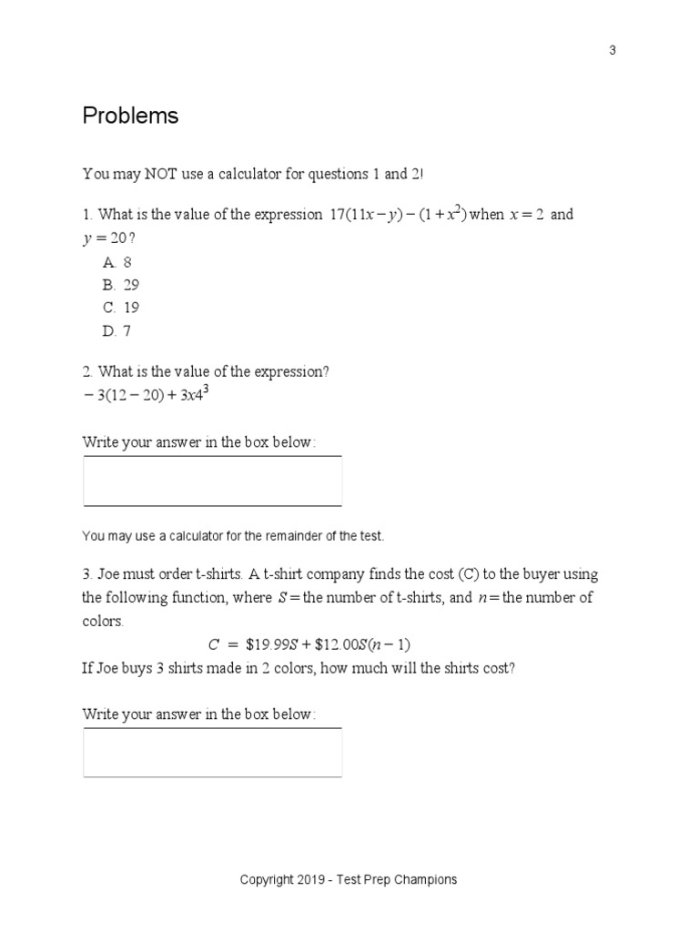Test Prep Champions' Math Practice Test | PDF