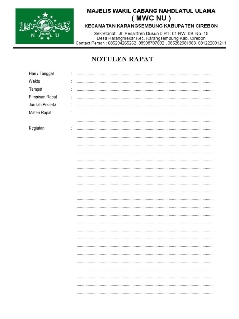 Notulen Rapat MWC NU 1 | PDF