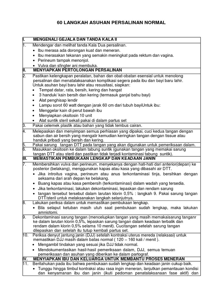 60 Langkah Asuhan Persalinan Normal | PDF