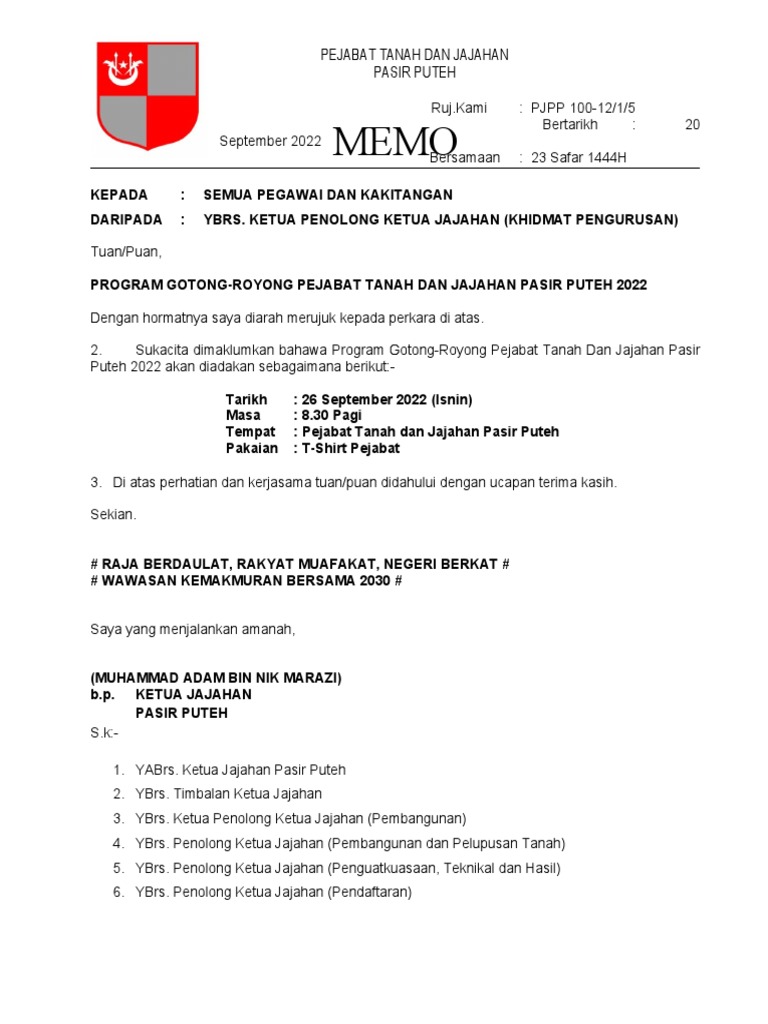 MEMO GOTONG ROYONG | PDF