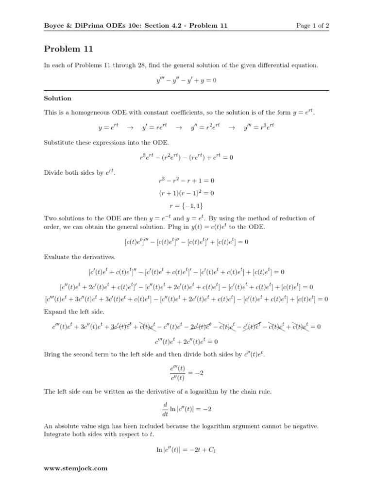 The General Solution to the Third Order Homogeneous Linear Differential Equation y 000 − y 00 − ...