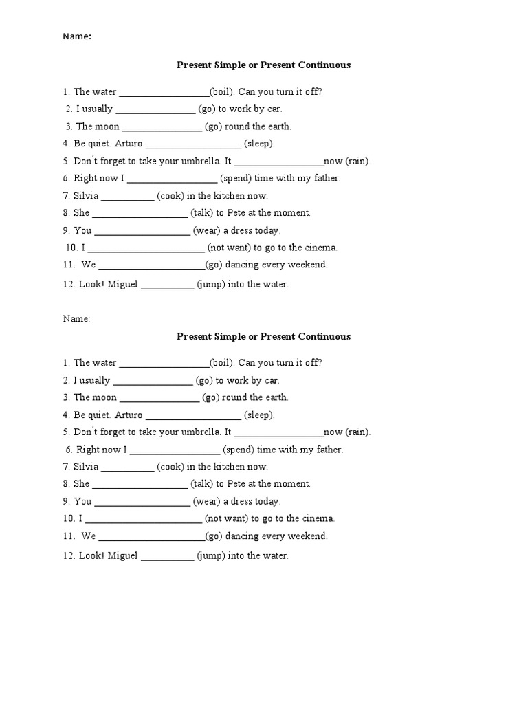 Present Simple or Present Continuous Test Print | PDF