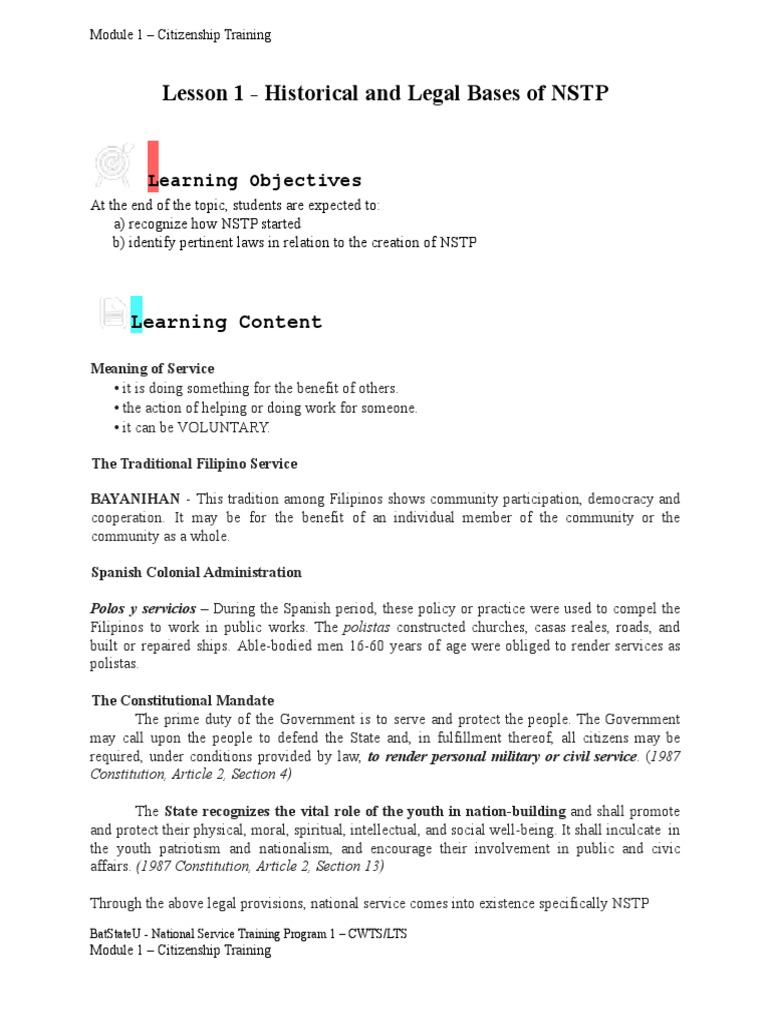 NSTP-Civic Welfare Training Service 1 | PDF